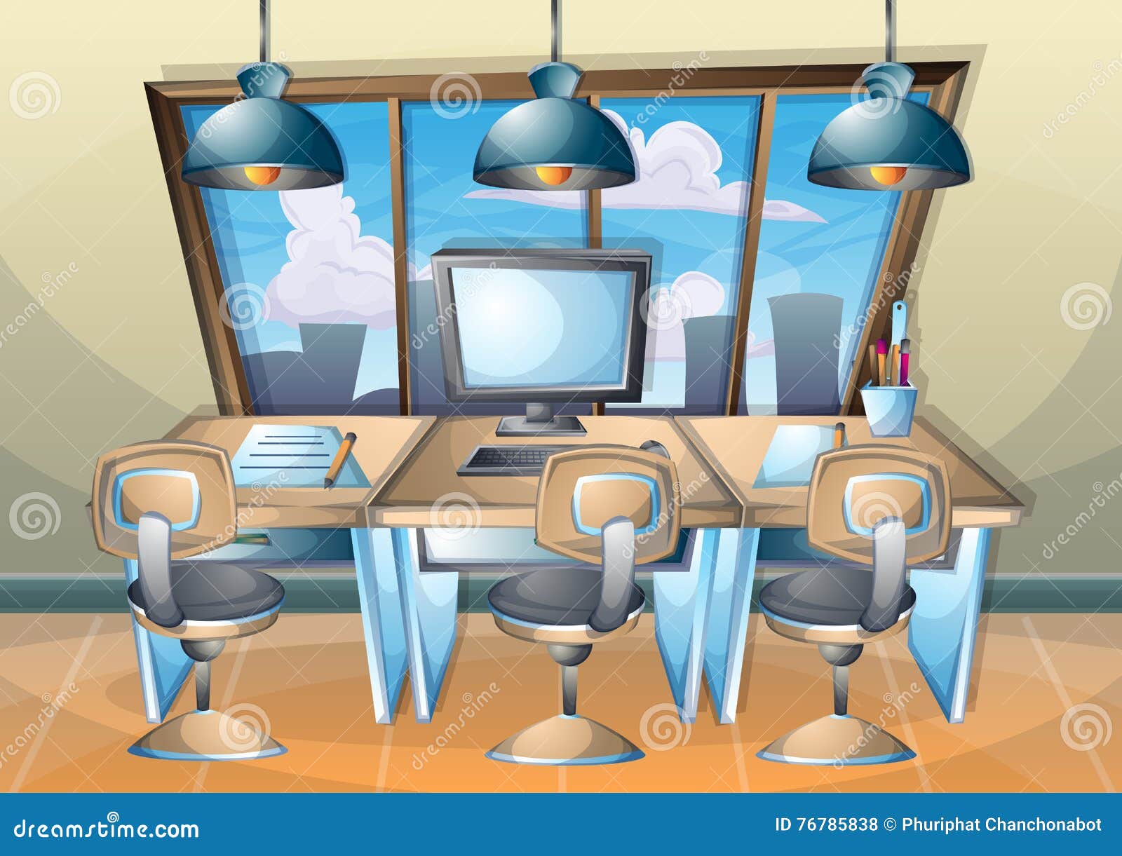 Cartoon Vector Illustration Interior Office Room with Separated Layers ...