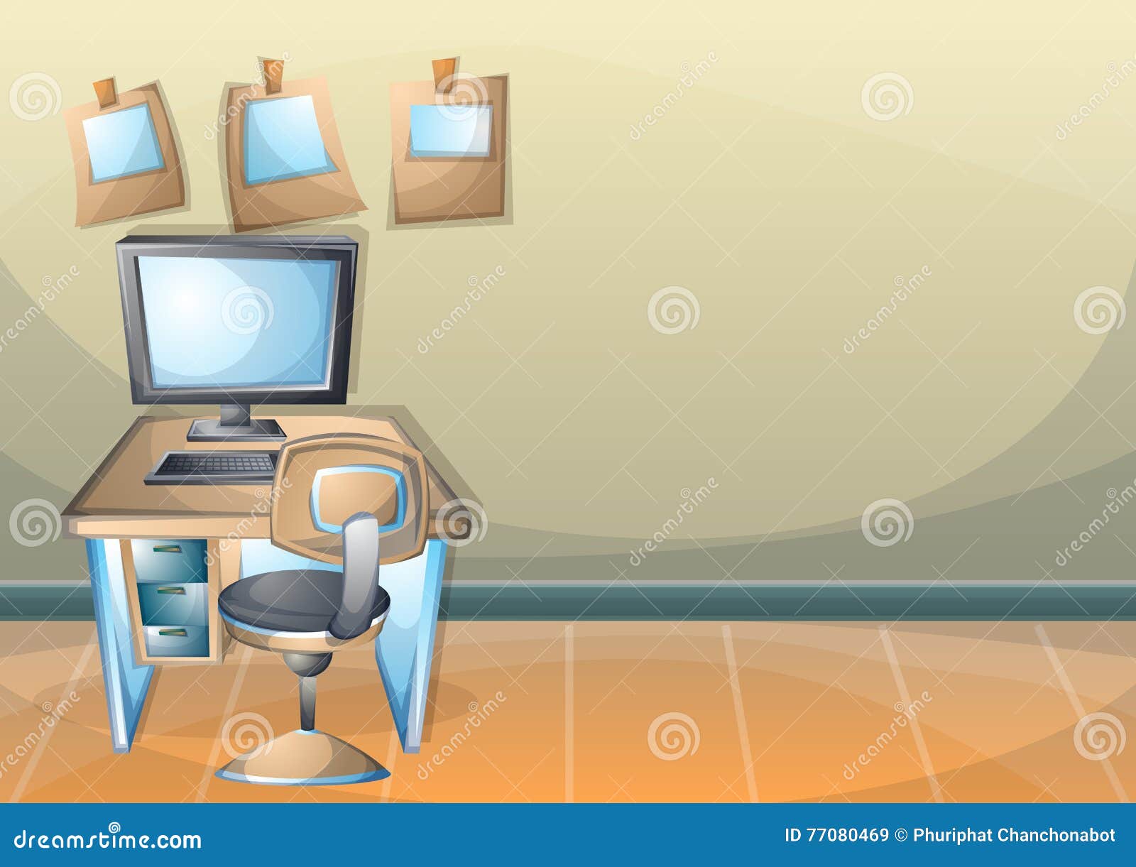 Cartoon Vector Illustration Interior Office Room with Separated Layers ...