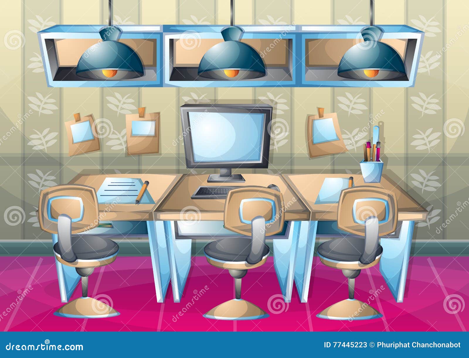 Cartoon Vector Illustration Interior Office Room with Separated Layers ...