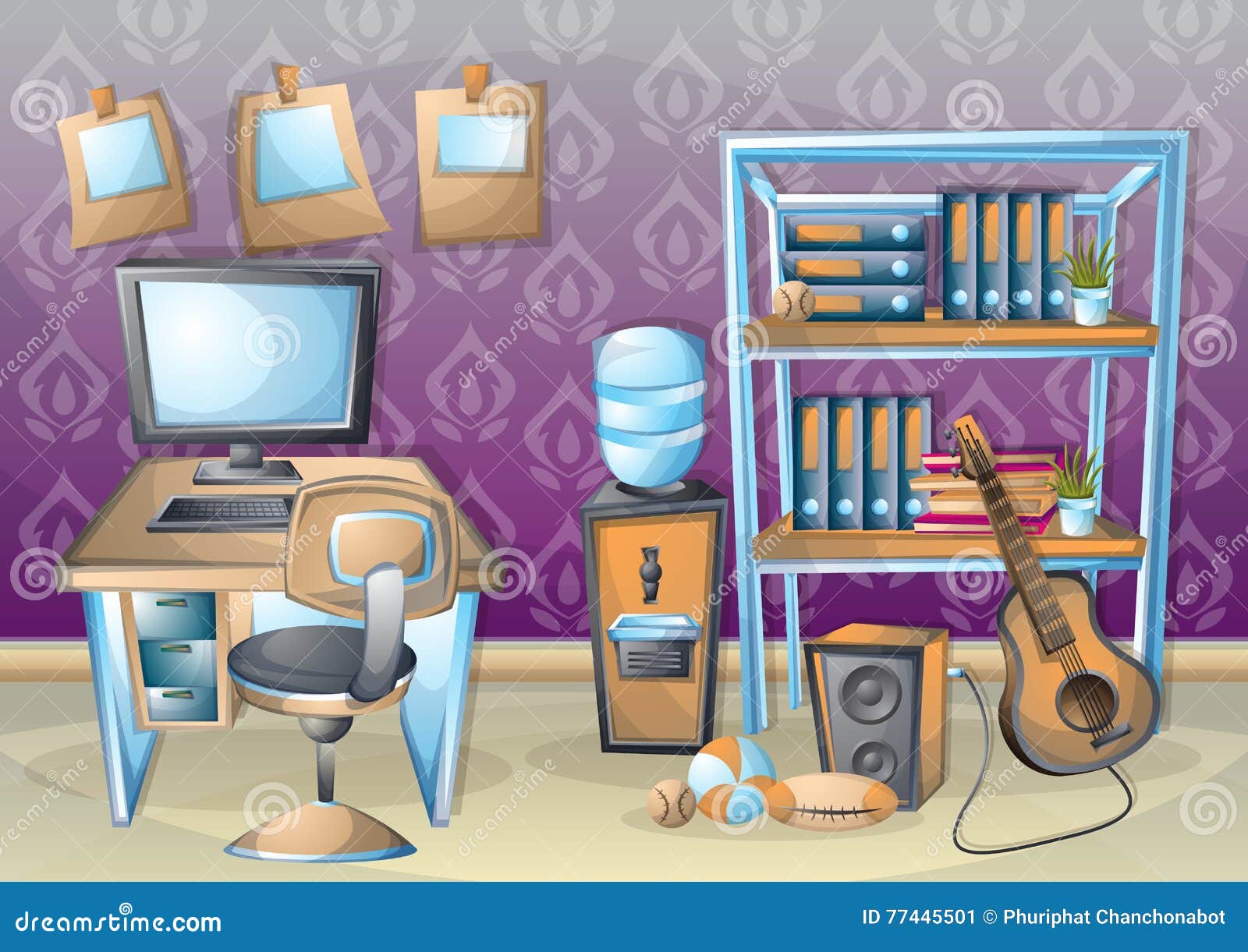 Cartoon Vector Illustration Interior Office Room with Separated Layers ...