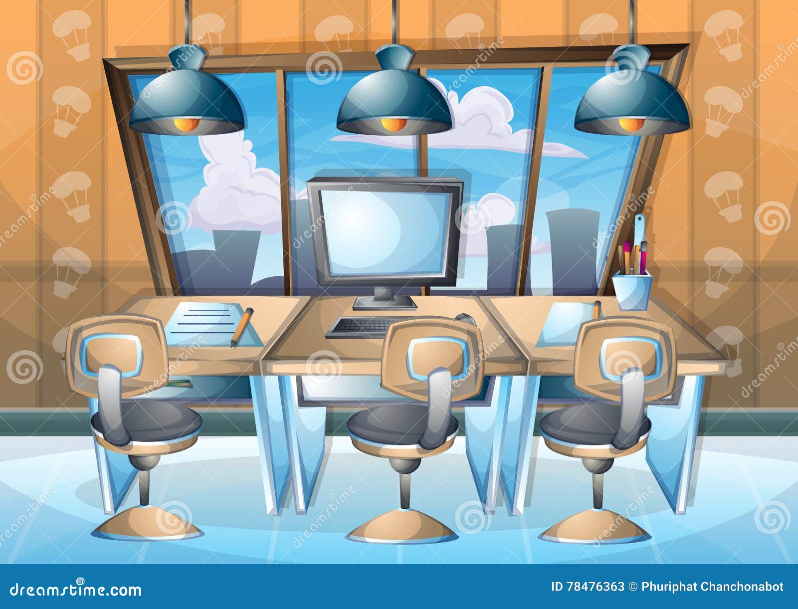 Cartoon Vector Illustration Interior Office Room with Separated Layers ...