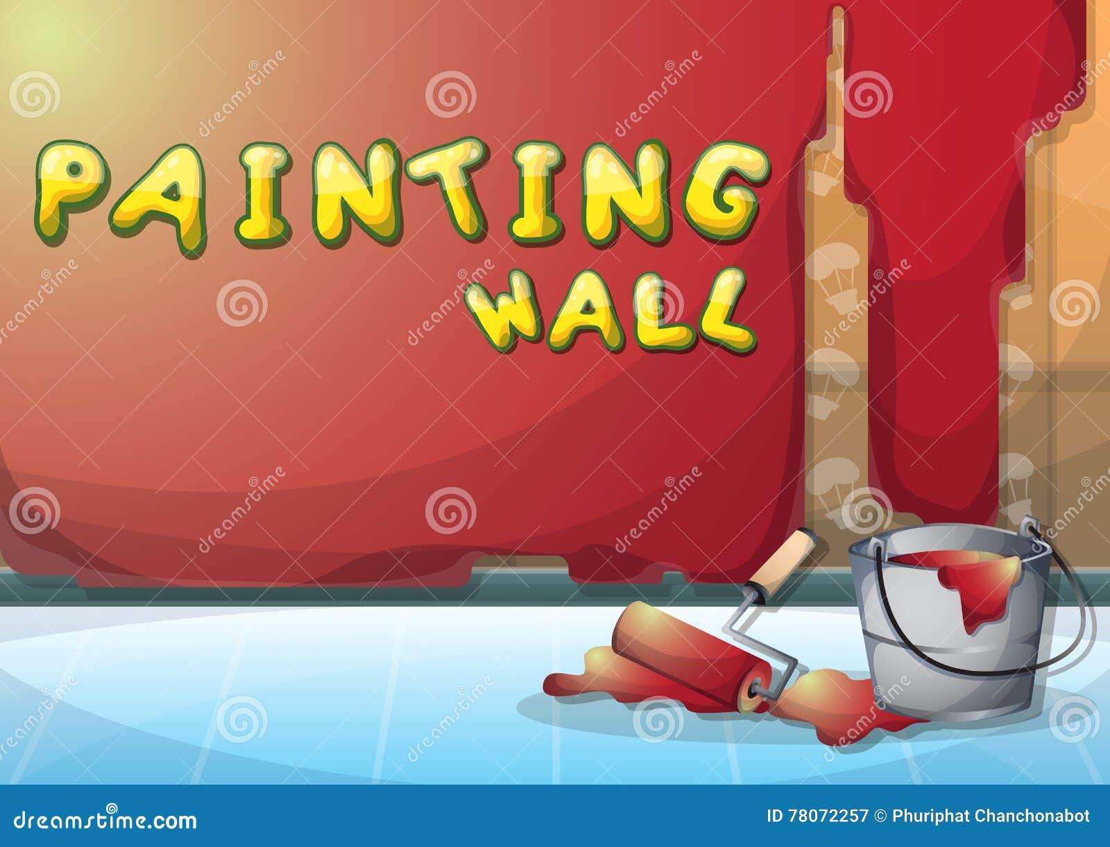 Cartoon Vector Illustration Interior Painting Wall with Separated ...