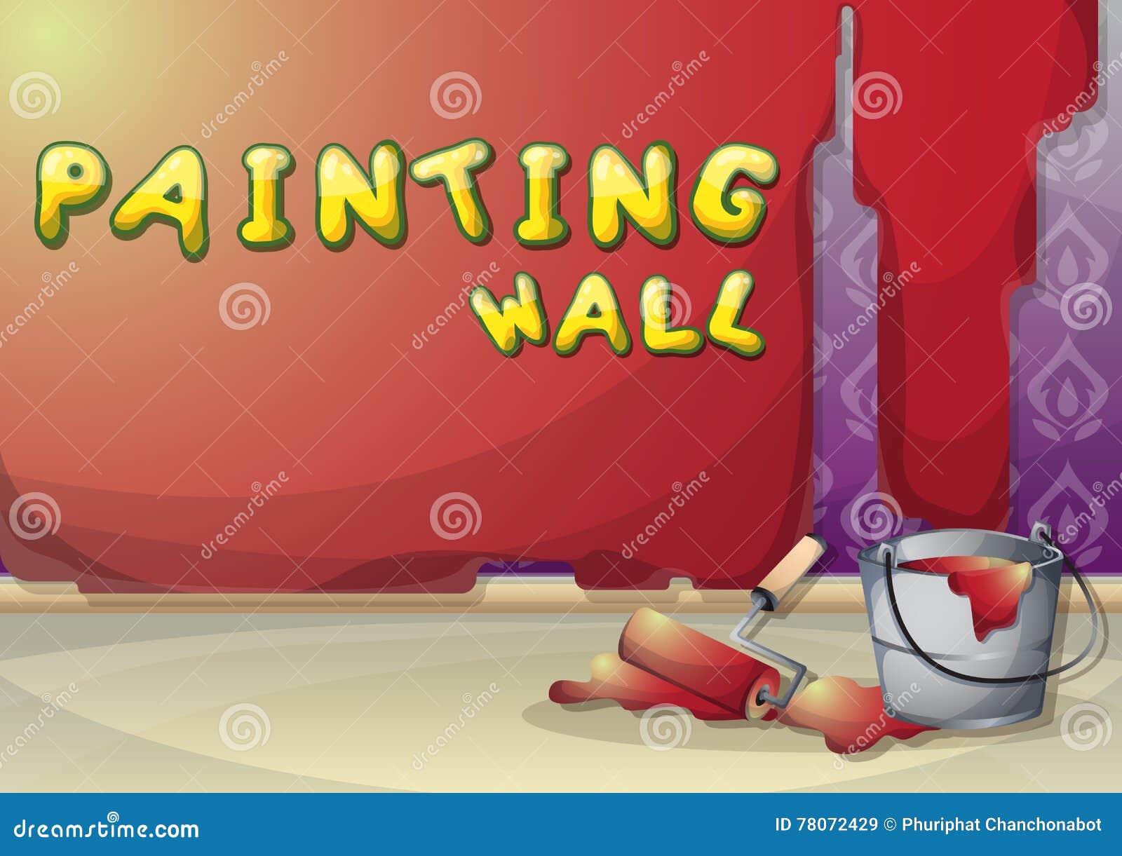 Cartoon Vector Illustration Interior Painting Wall with Separated ...