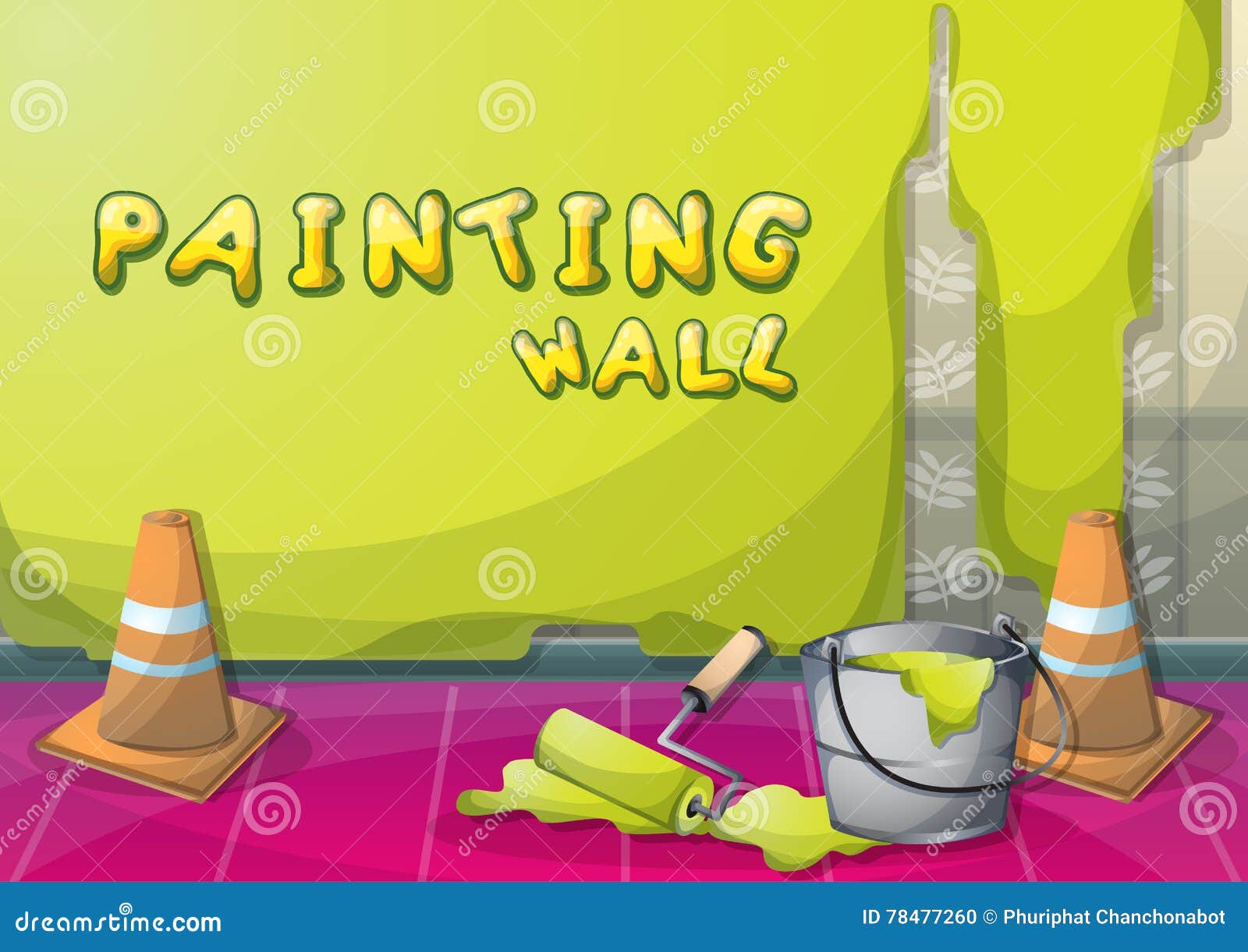 Cartoon Vector Illustration Interior Painting Wall with Separated ...