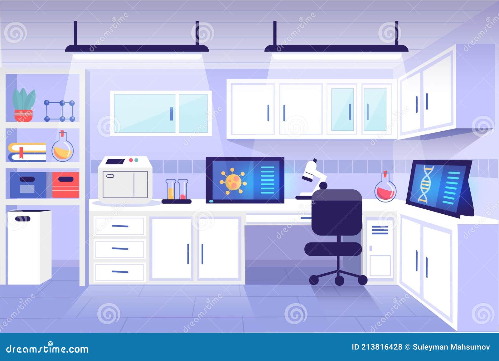 Cartoon Vector Illustration Laboratory Interior Room with Separated ...