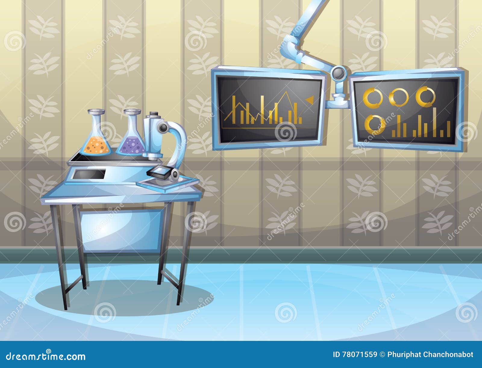 Cartoon Vector Illustration Laboratory Interior Room with Separated ...