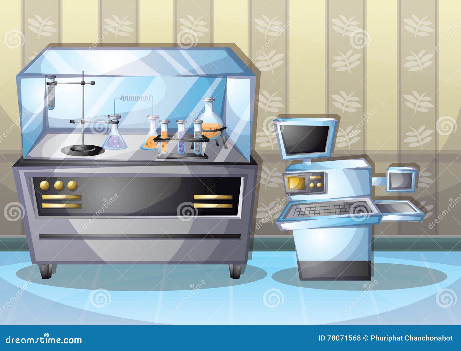 Cartoon Vector Illustration Laboratory Interior Room with Separated ...
