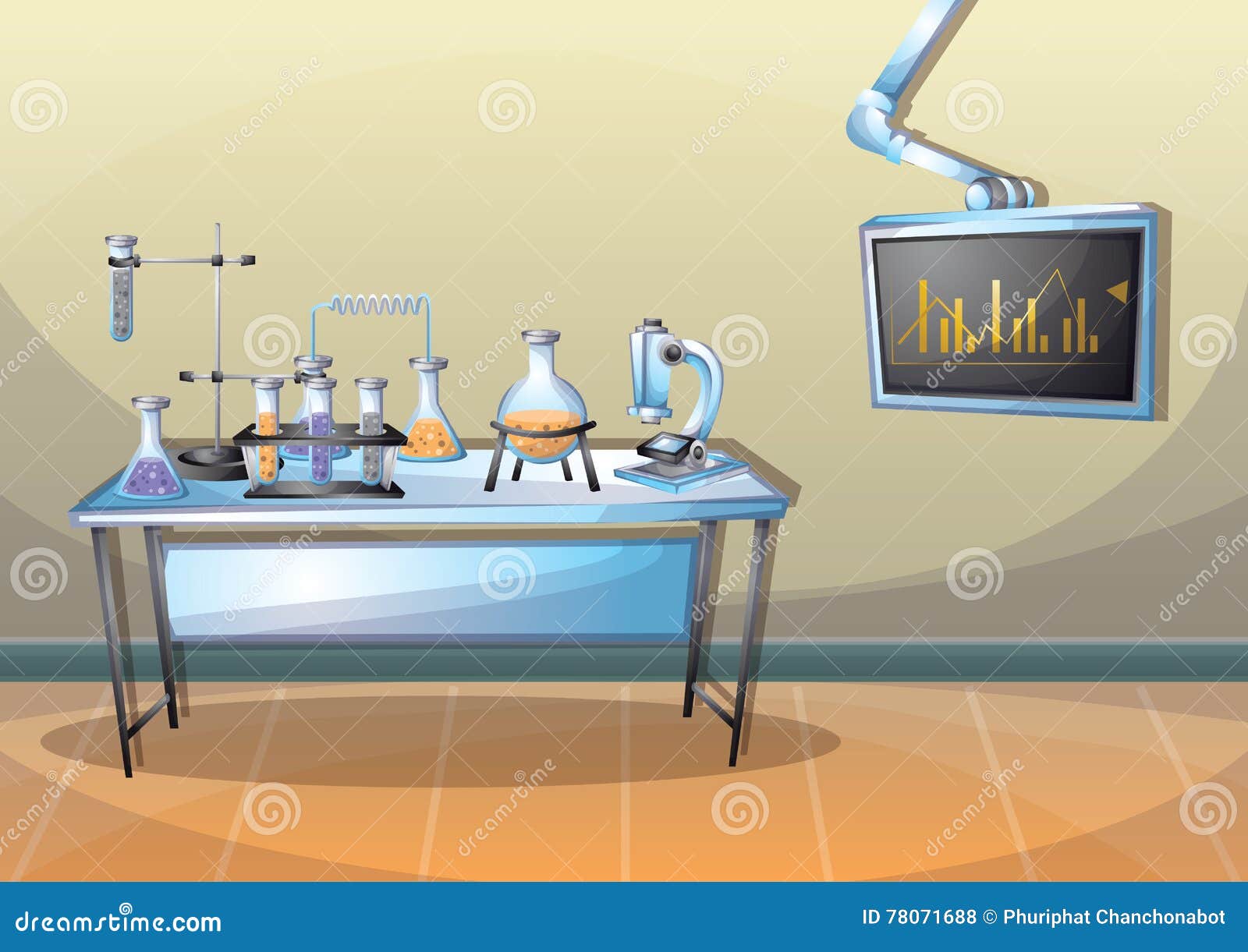 Cartoon Vector Illustration Laboratory Interior Room with Separated ...