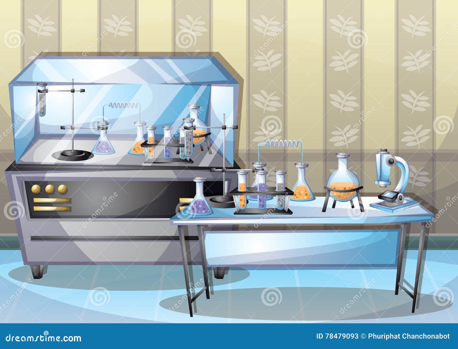 Cartoon Vector Illustration Laboratory Interior Room with Separated ...