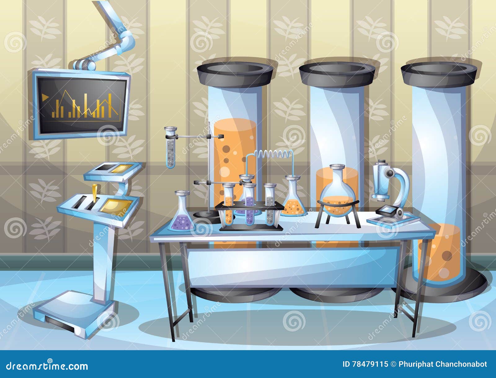 Cartoon Vector Illustration Laboratory Interior Room with Separated ...
