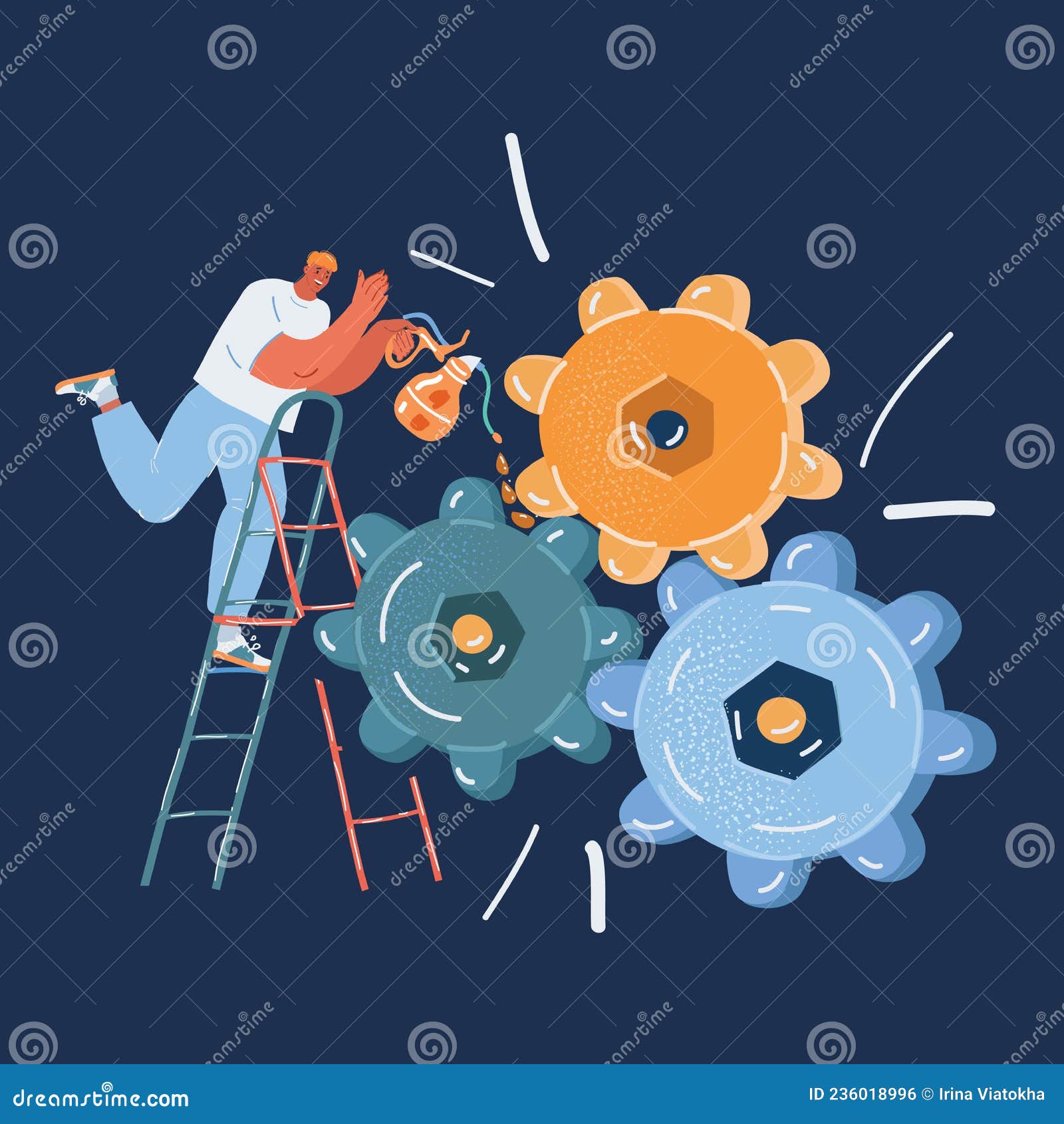 Cartoon Vector Illustration of Man Fixing Gear Stock Vector ...