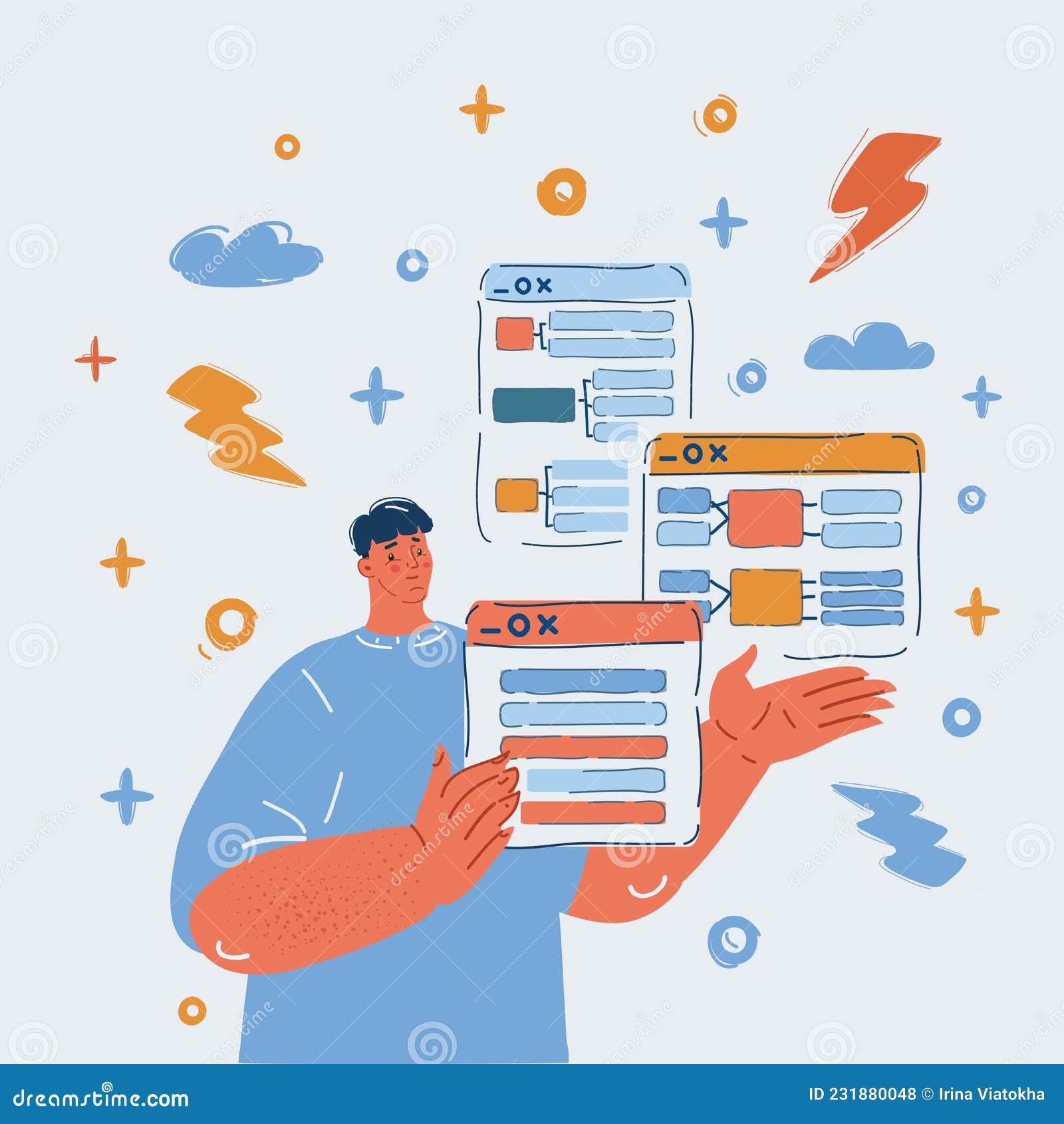 Vector Illustration of Man Working at His Project in His Thought ...