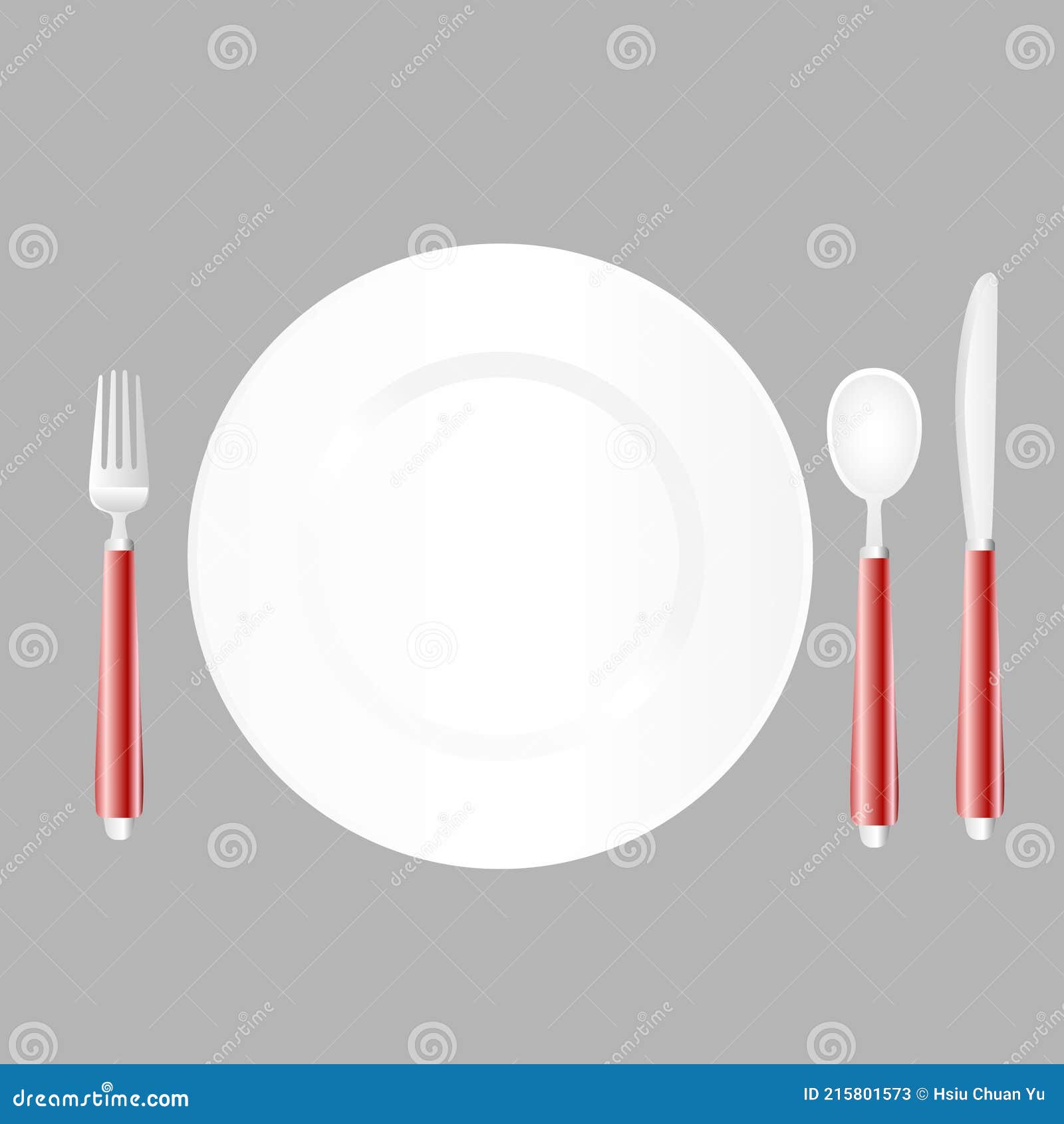 Cartoon Vector Illustration Object Plate Fork Spoon and Knife Stock ...