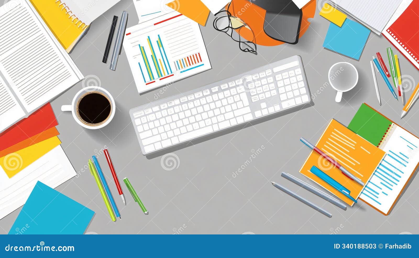 Office Desk Workspace with Computer Keyboard Documents Coffee and ...