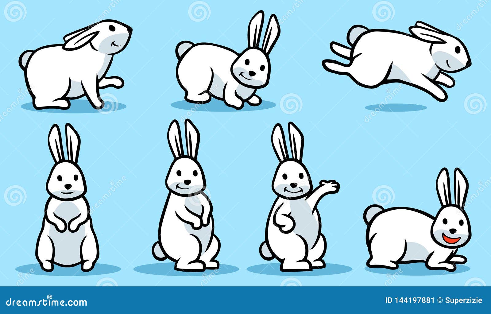 White Cartoon Rabbit Set stock vector. Illustration of stand - 144197881