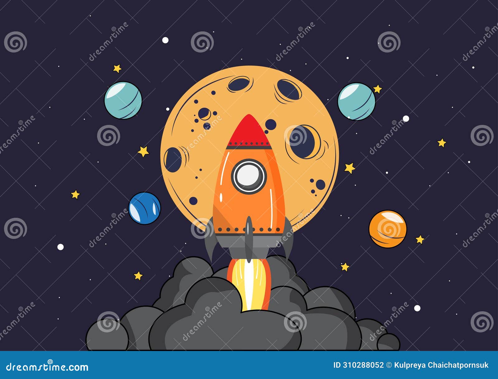 Cartoon Vector Illustration of a Rocket Launching from a Launch Pad ...