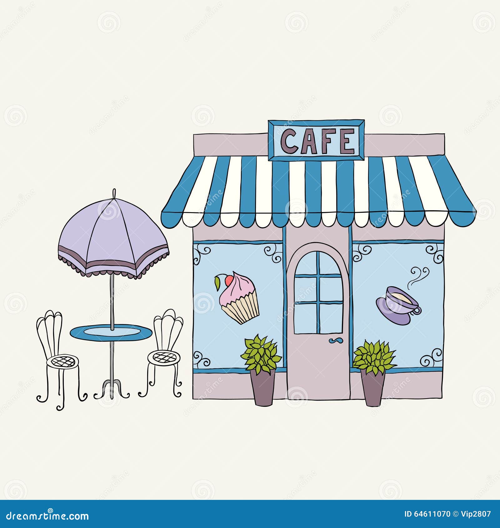 Cartoon Vector Illustration of Street Cafe Stock Vector - Illustration ...