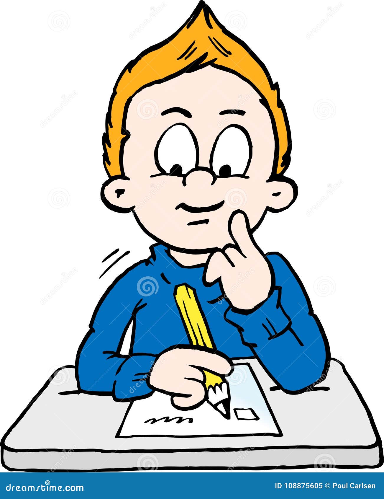 Cartoon Vector Illustration of a Thoughtful School Boy Stock Vector ...