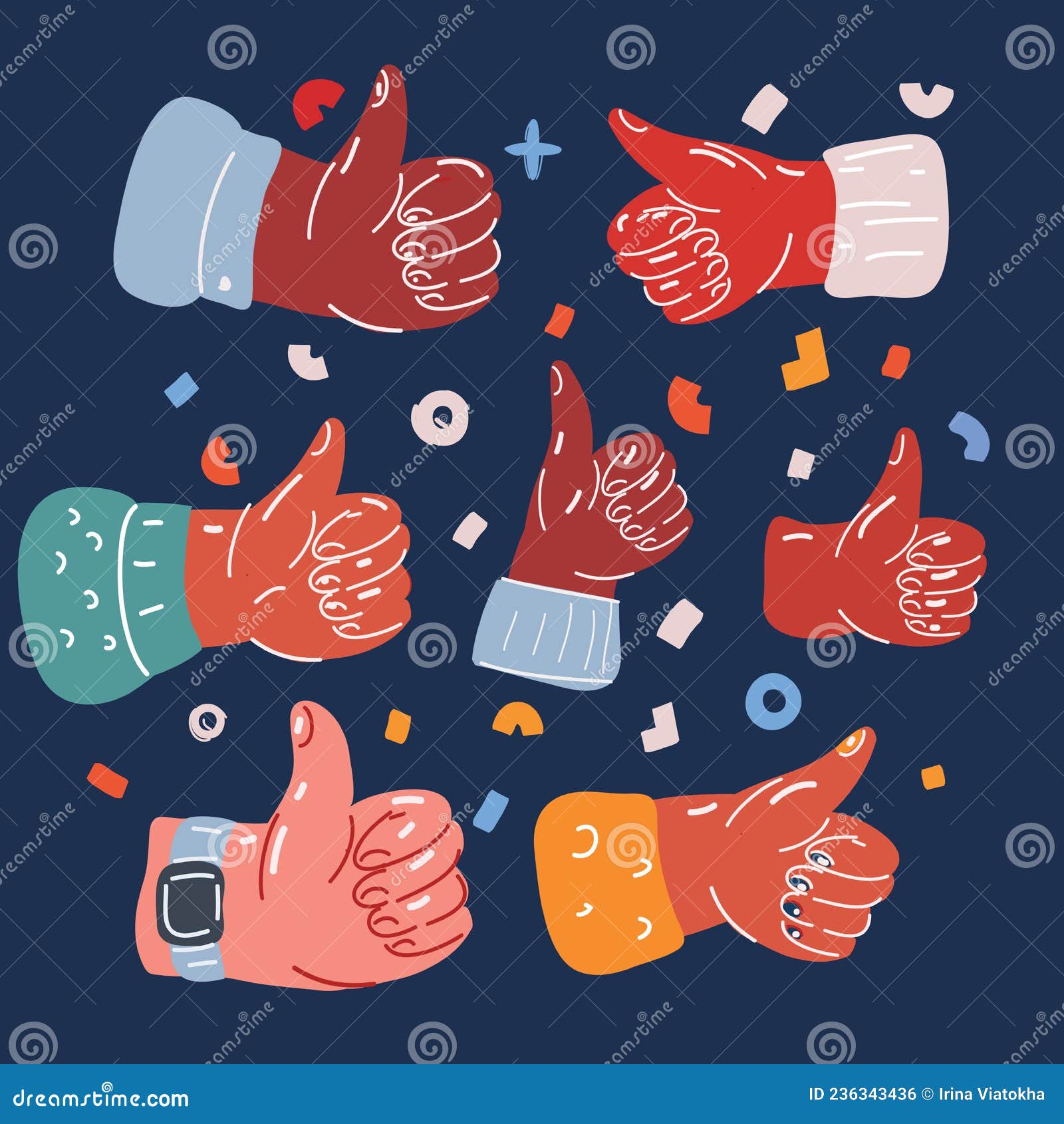 Cartoon Vector Illustration of Thumb Up Stickers Stock Vector ...