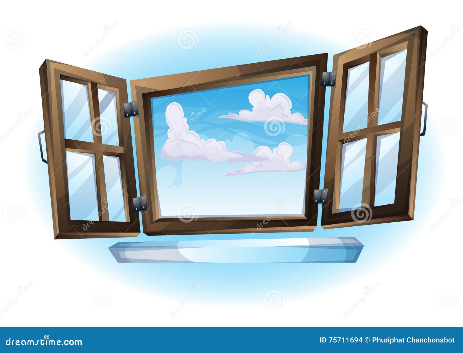 Cartoon Vector Illustration Window Open Landscape View Stock Vector ...
