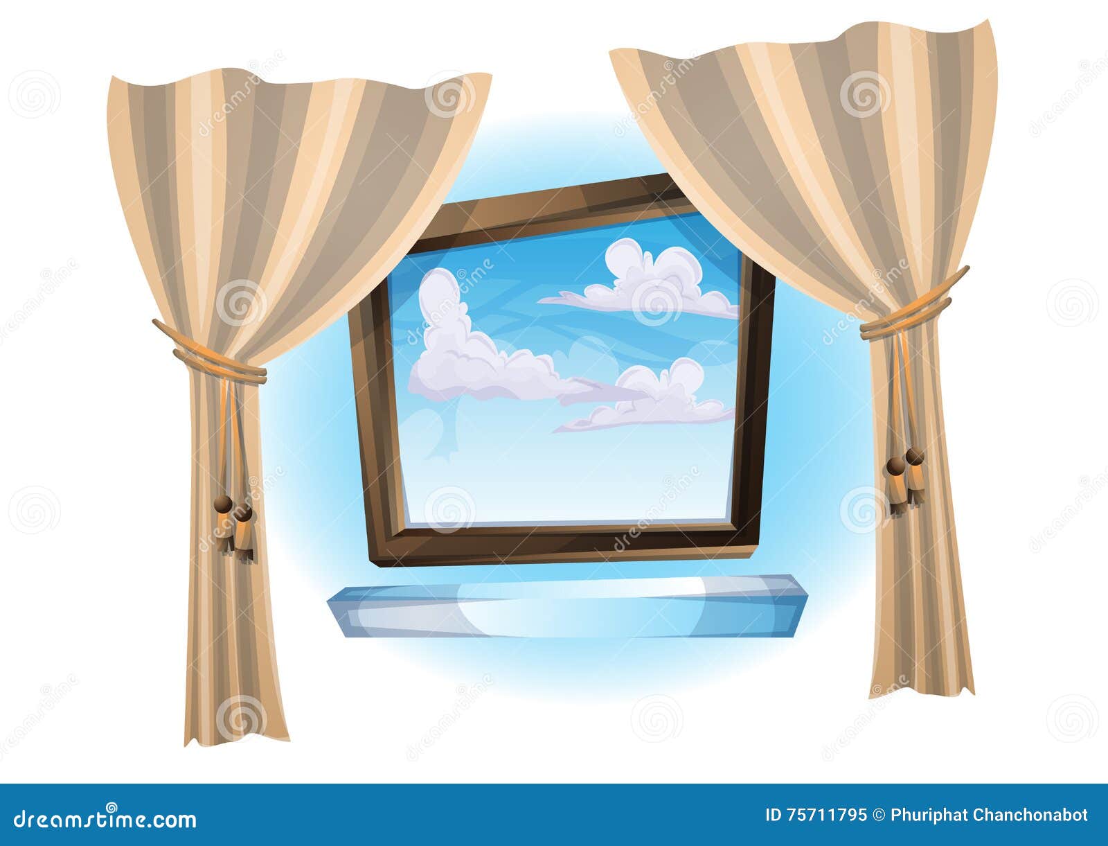 Cartoon Vector Illustration Window Open Landscape View Stock Vector ...