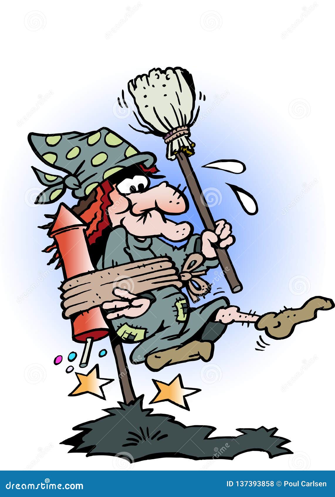 Cartoon Vector Illustration of a Witch Bonded To a Rocket Stock Vector ...