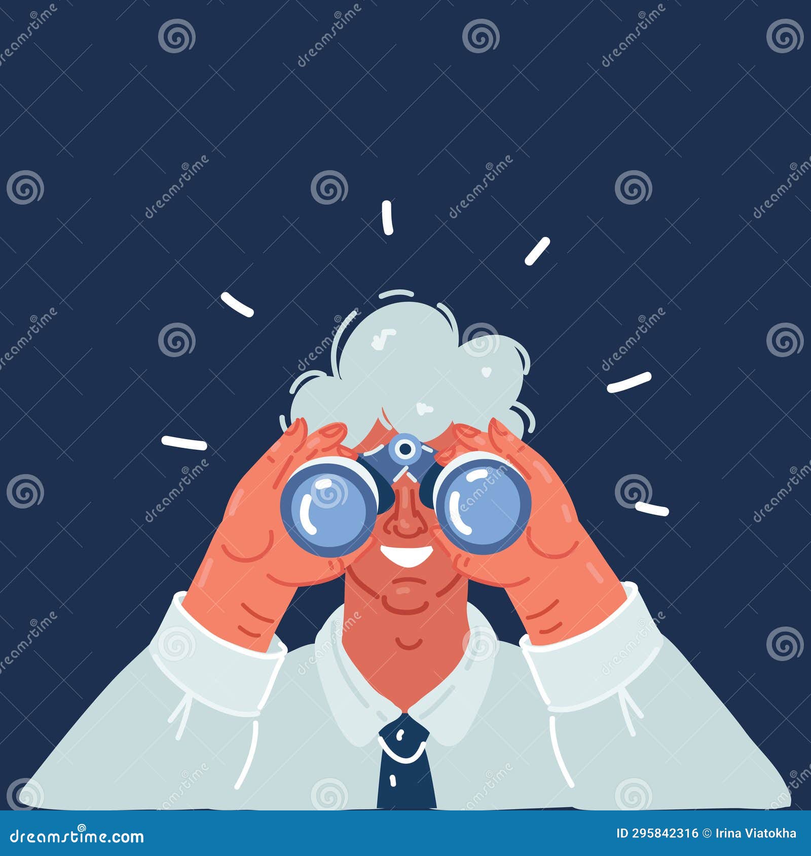 Cartoon Vector Illustration of Young Man Looking through Binocular ...