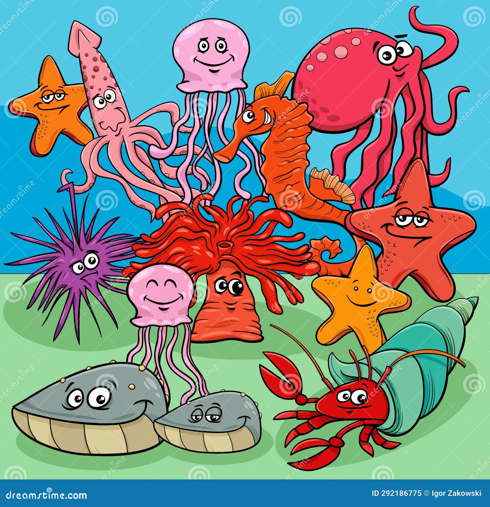 Cartoon Marine Animal Characters Group Underwater Stock Vector ...