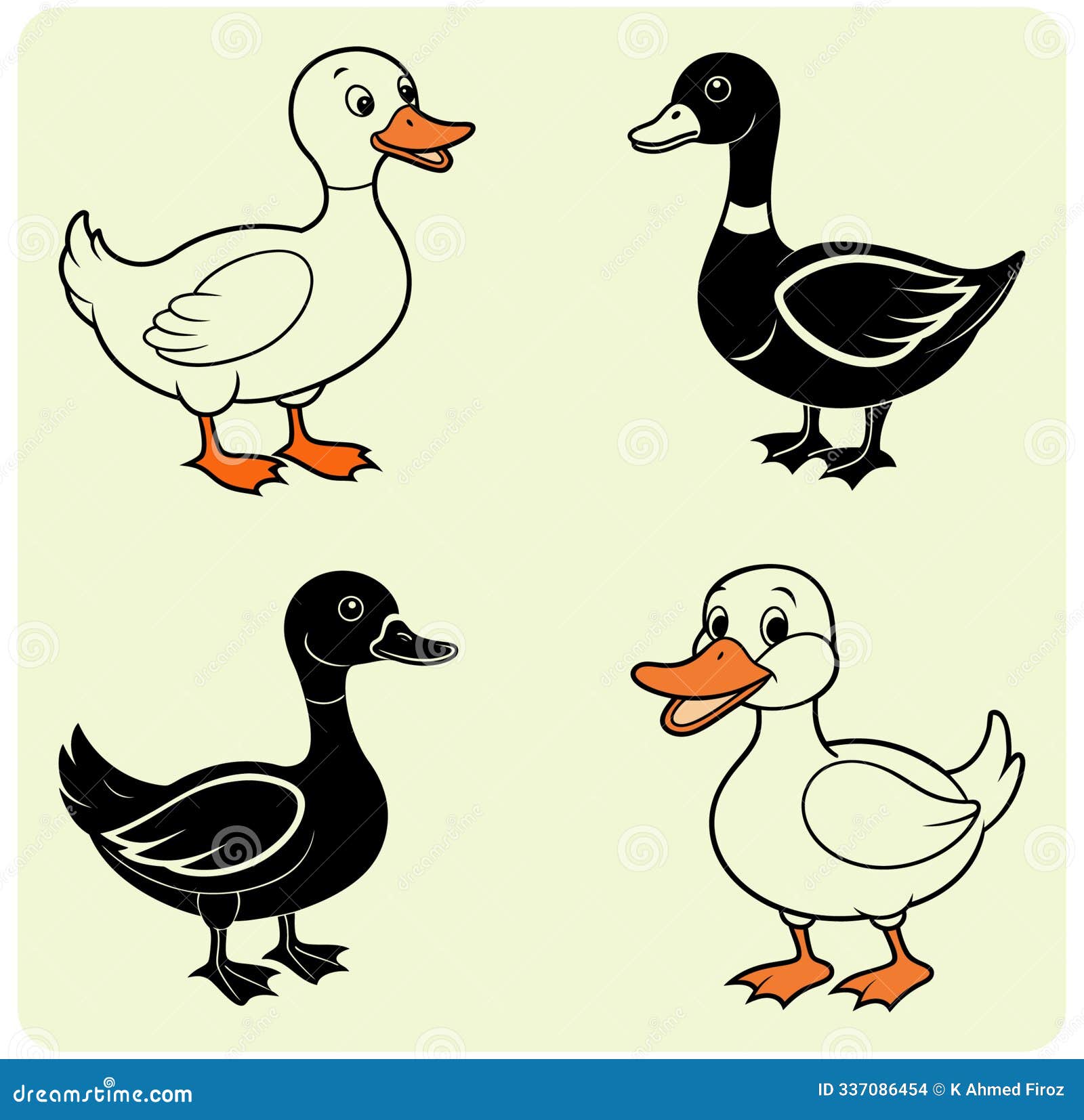Cartoon Vector Illustrations of Playful Ducks Stock Illustration ...