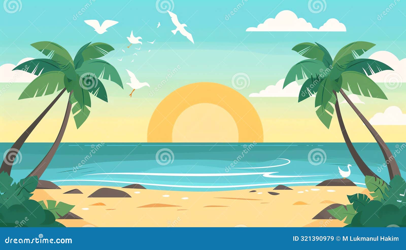 Cartoon Vector Image of a Beautiful Beach View, Background for a Beach ...