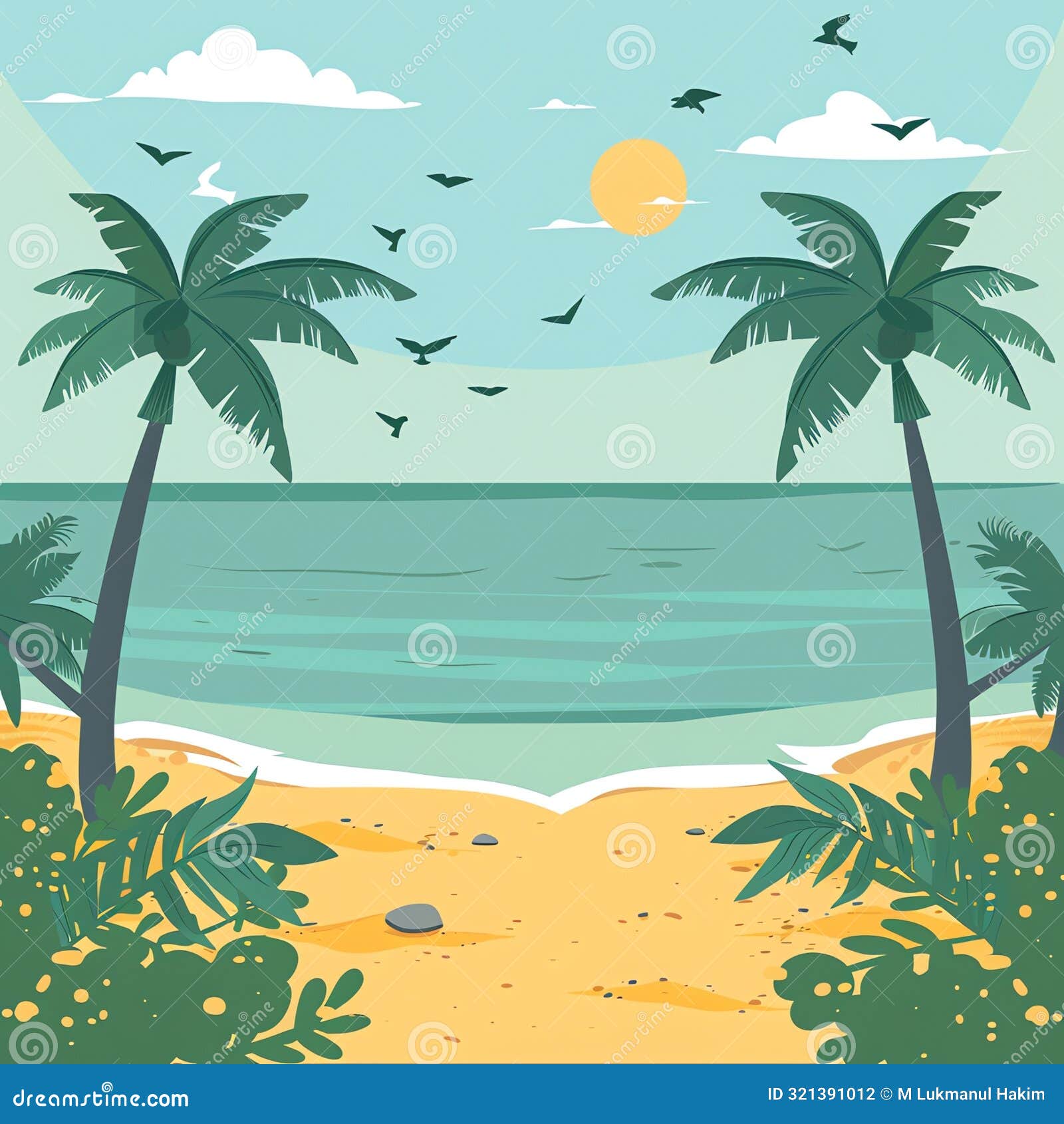 Cartoon Vector Image of a Beautiful Beach View, Background for a Beach ...