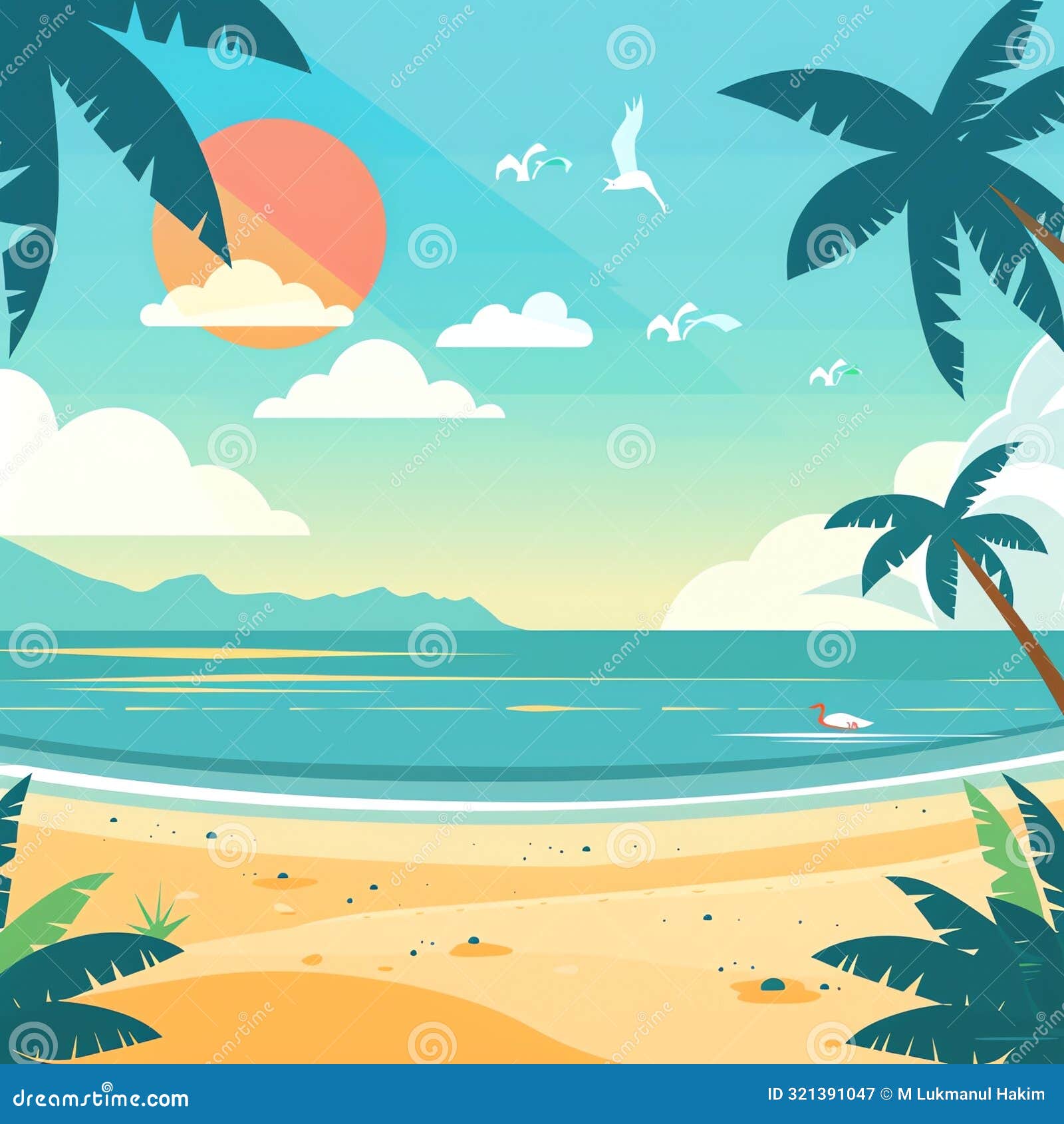 Cartoon Vector Image of a Beautiful Beach View, Background for a Beach ...