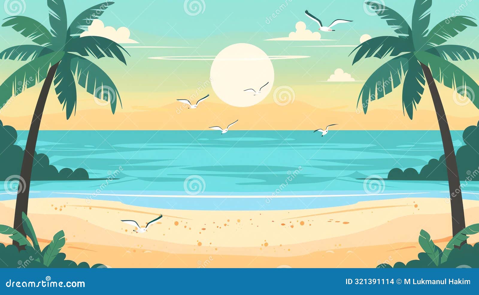 Cartoon Vector Image of a Beautiful Beach View, Background for a Beach ...