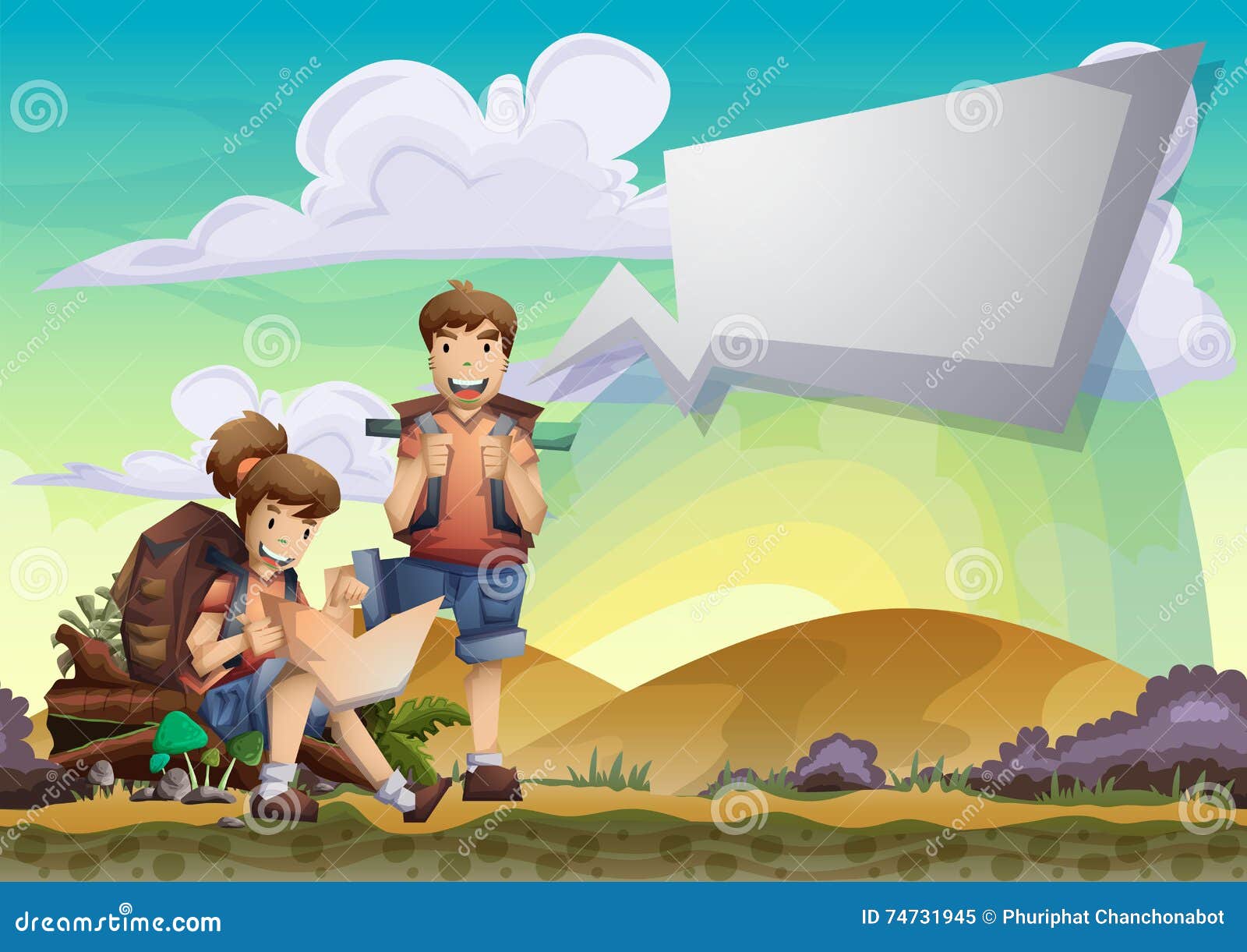 Cartoon Vector Landscape on the Theme of Adventures and Outdoor ...