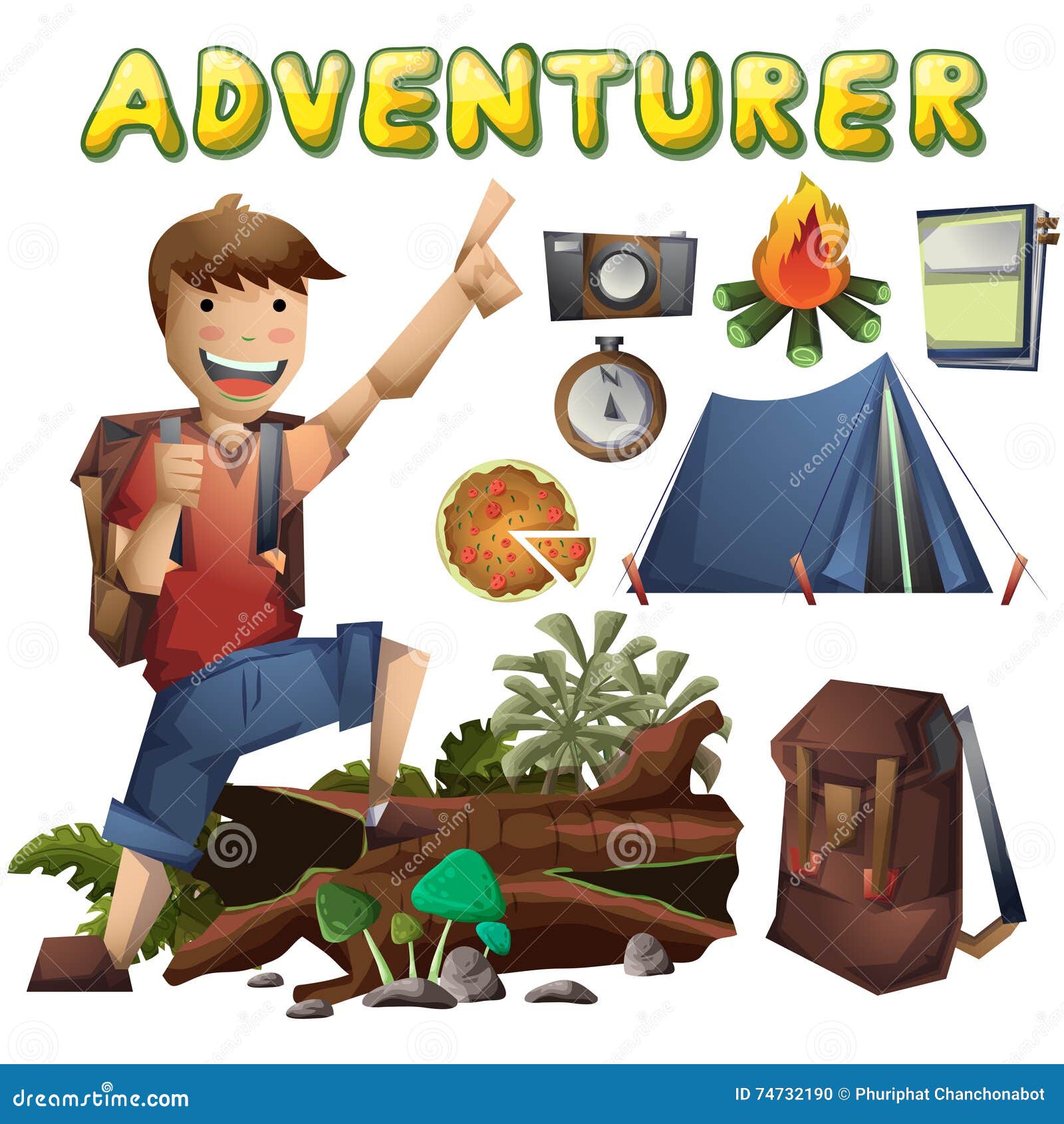 Cartoon Vector Landscape on the Theme of Adventures and Outdoor ...