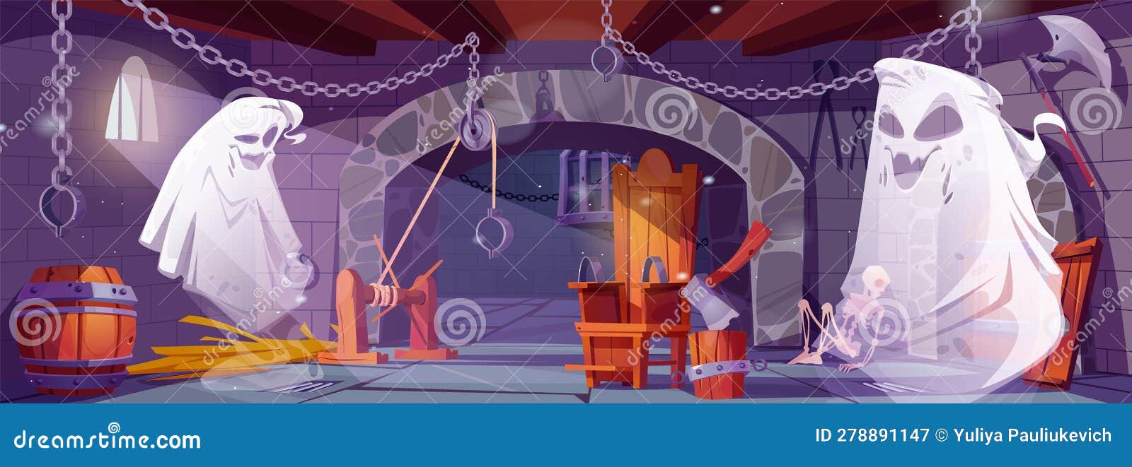 Cartoon Vector Medieval Dungeon Prison with Ghost Stock Vector ...