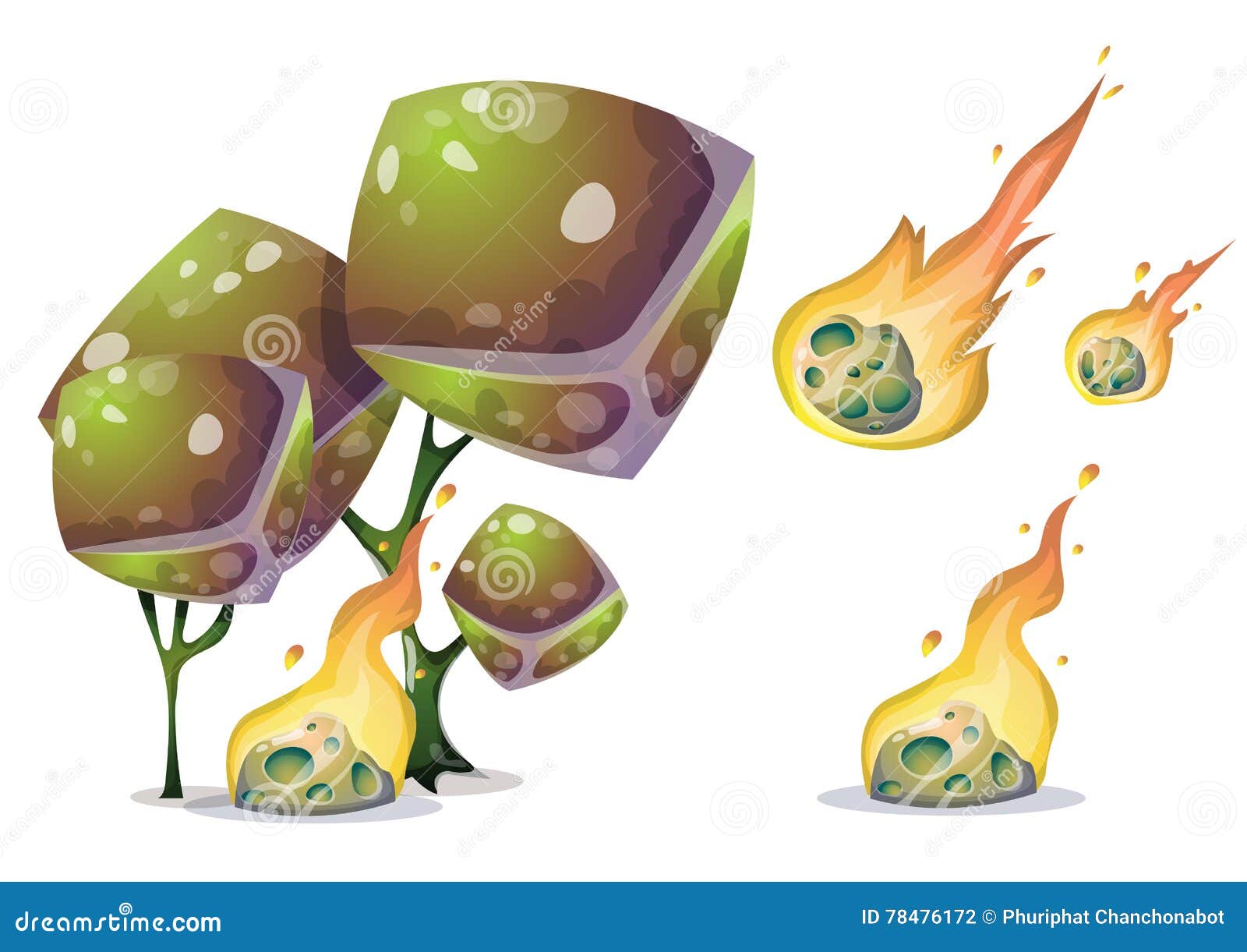 Cartoon Vector Meteor Object with Separated Layers for Game Art and ...