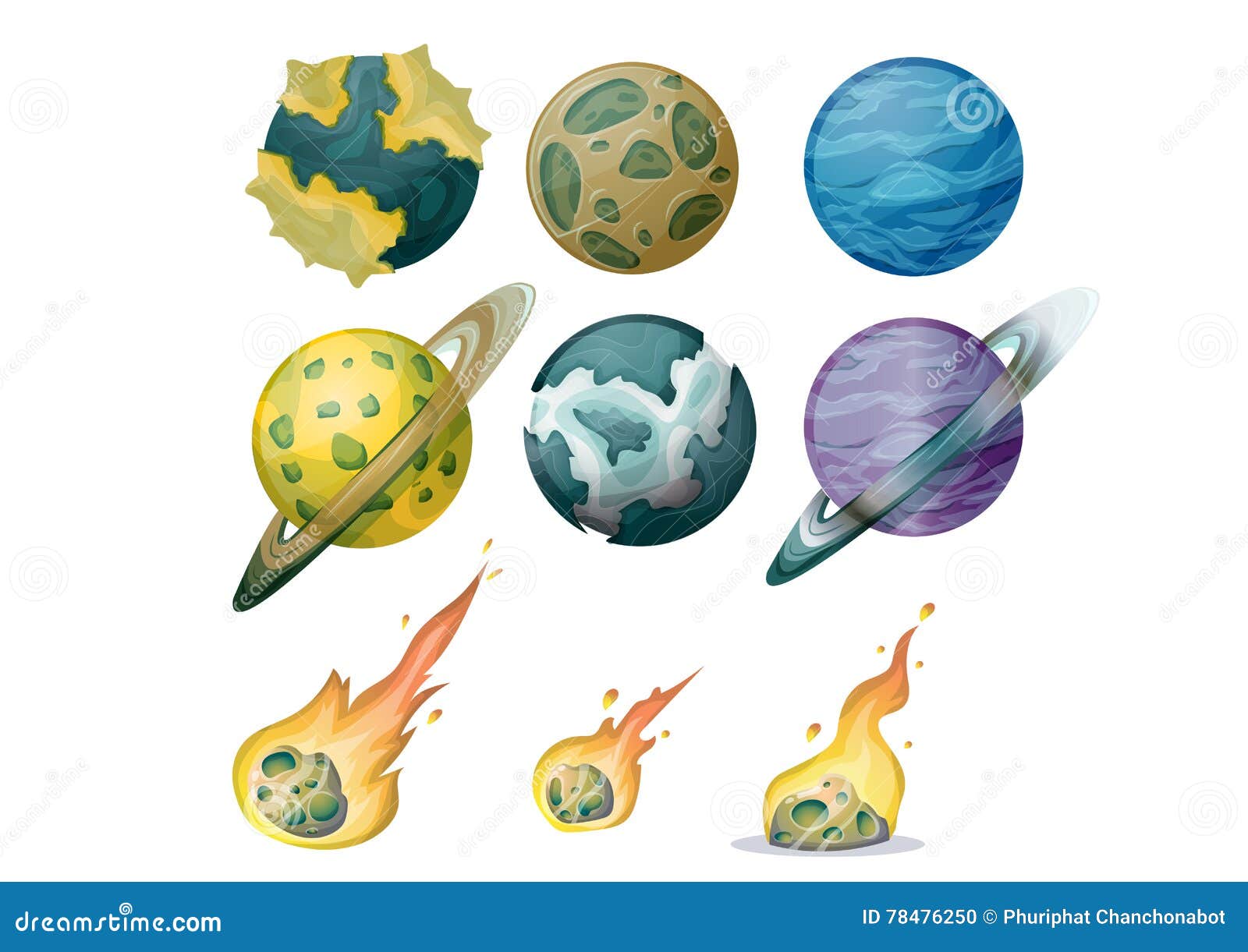 Cartoon Vector Meteor Object with Separated Layers for Game Art and ...