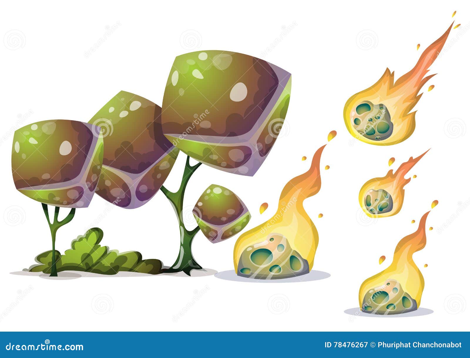 Cartoon Vector Meteor Object with Separated Layers for Game Art and ...