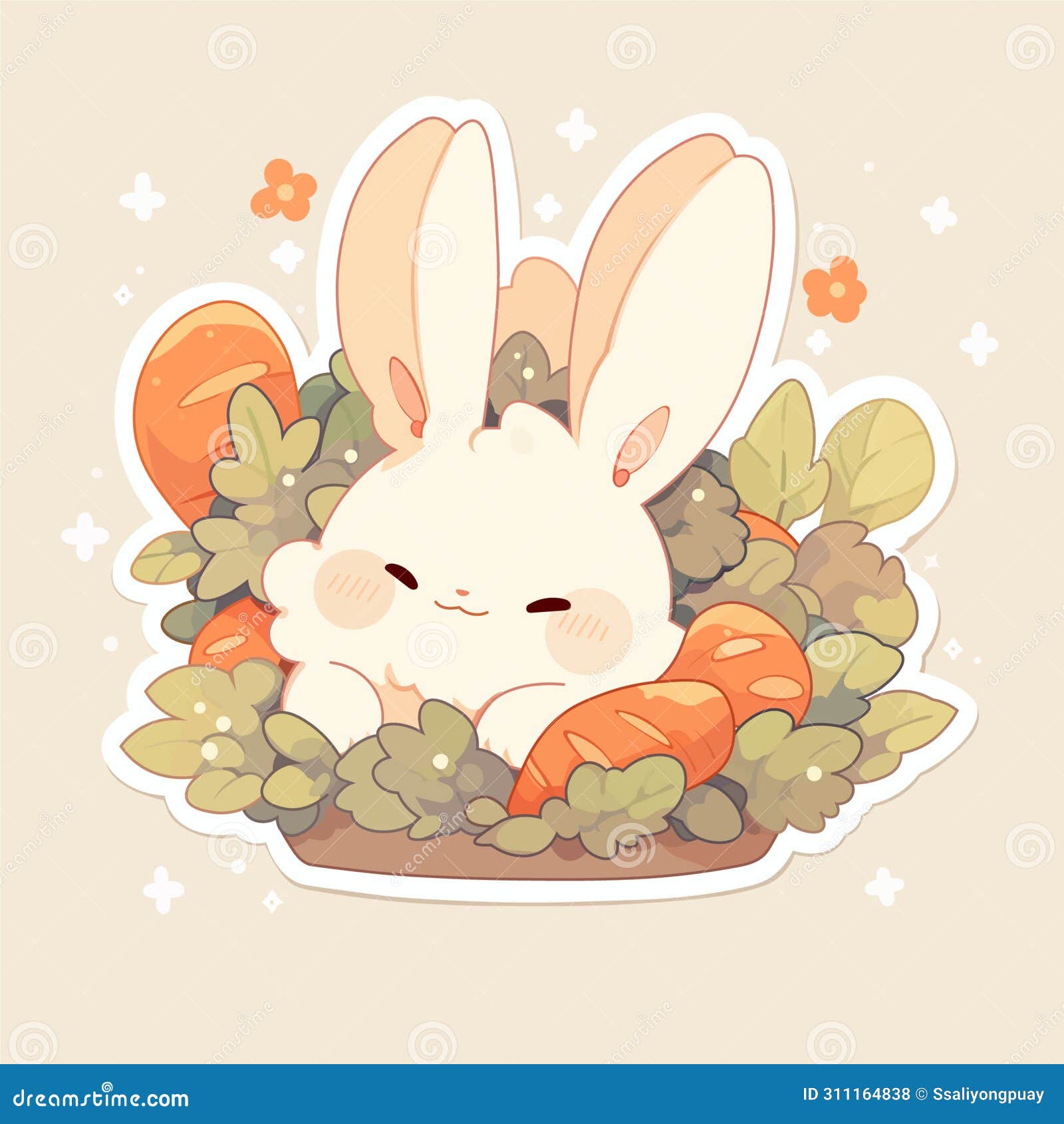 Cartoon Vector Orange Theme Rabbit with Carrots Stock Vector ...