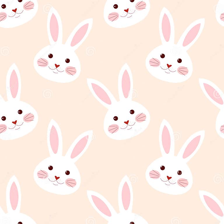 Cartoon Vector Rabbit Head Pattern on Beige Background Stock Vector ...