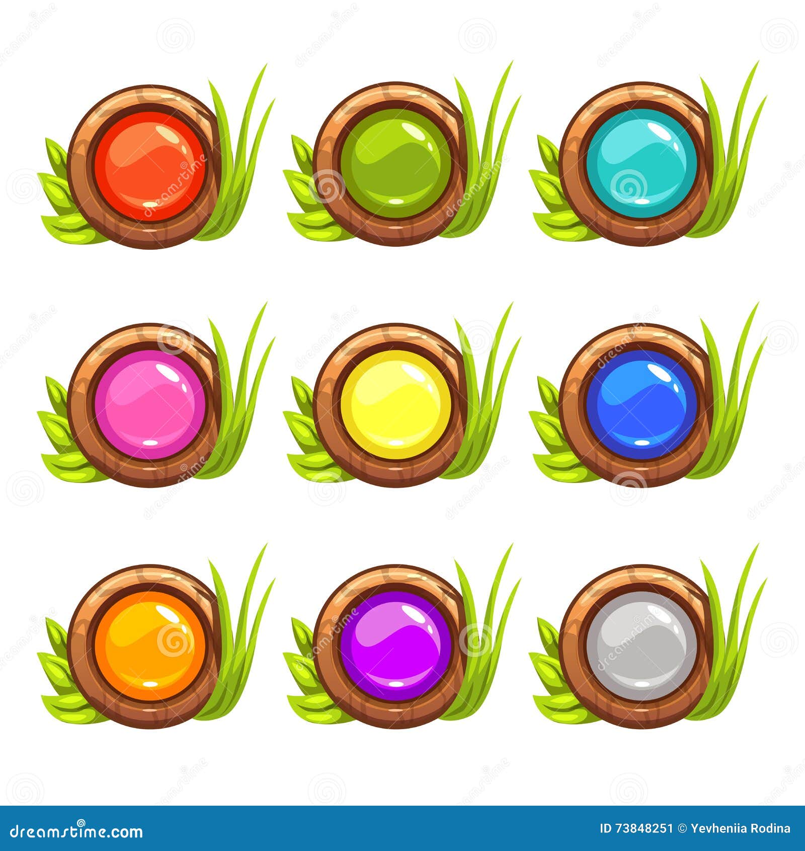 Cartoon Vector Round Buttons Set Stock Vector - Illustration of green ...