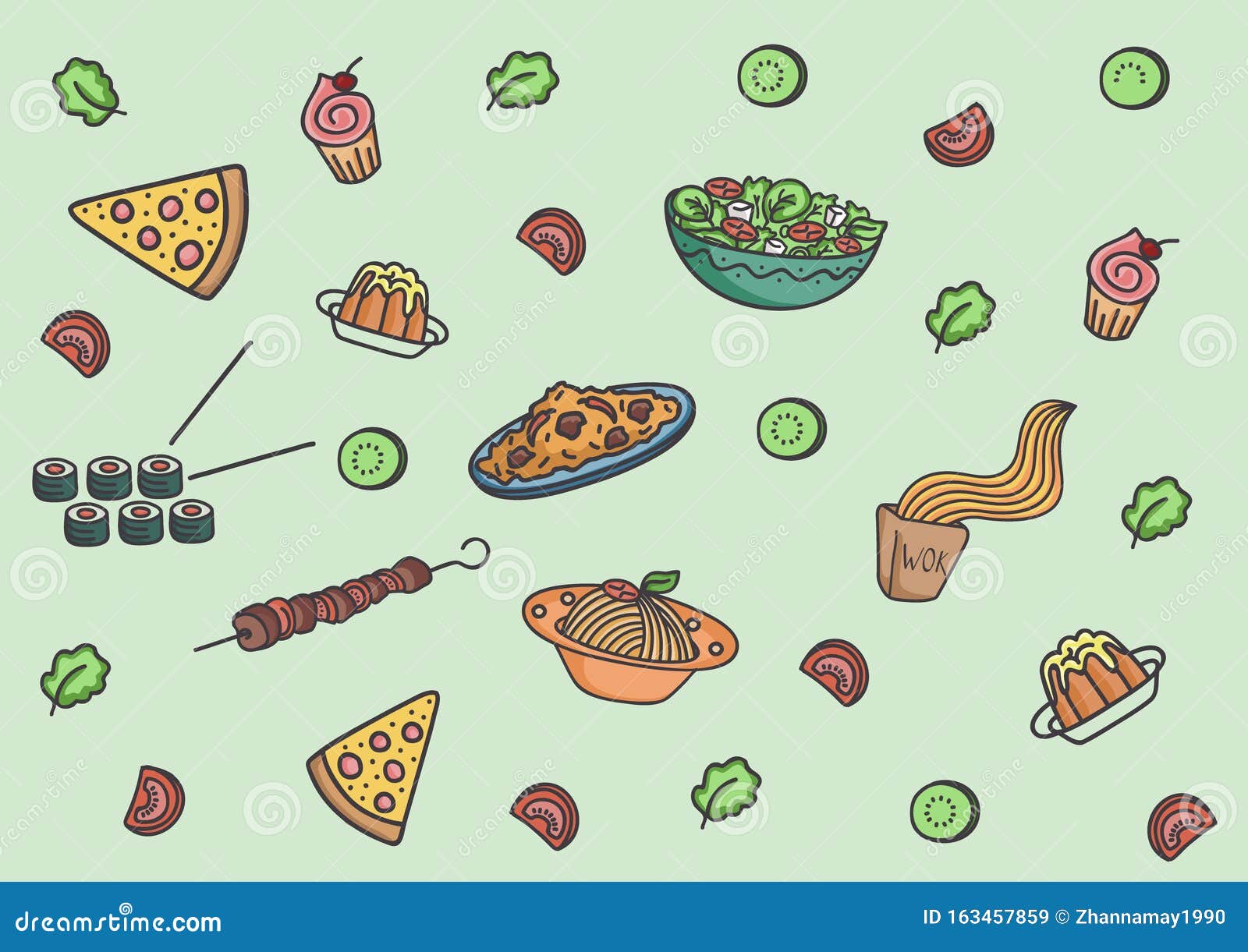 Food pattern stock vector. Illustration of menu, kitchen - 163457859