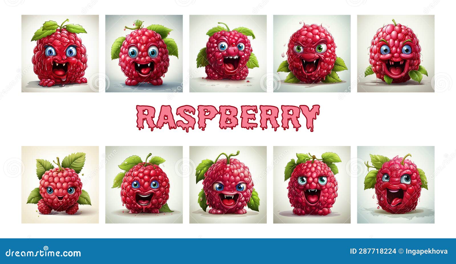 Cartoon Vector Set of Funny Raspberries Stock Vector - Illustration of ...