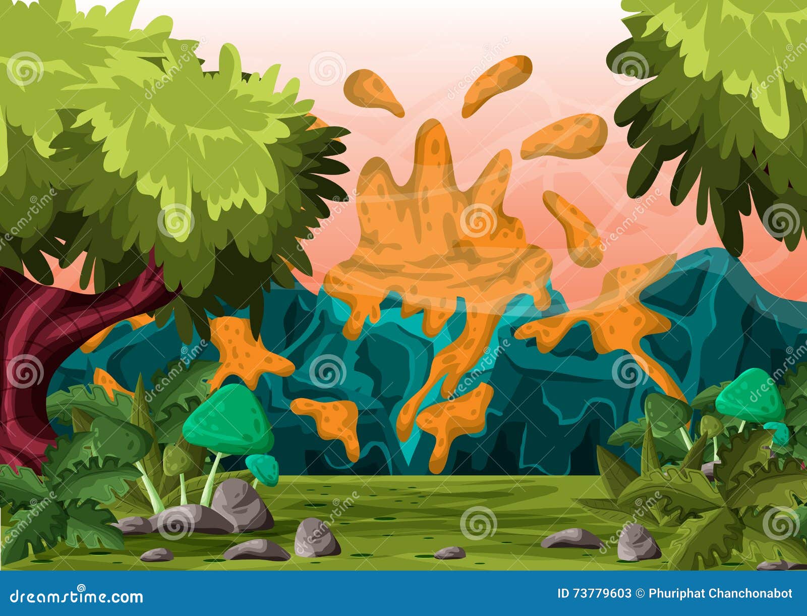 Cartoon Vector Volcano Background with Separated Layers for Game and ...