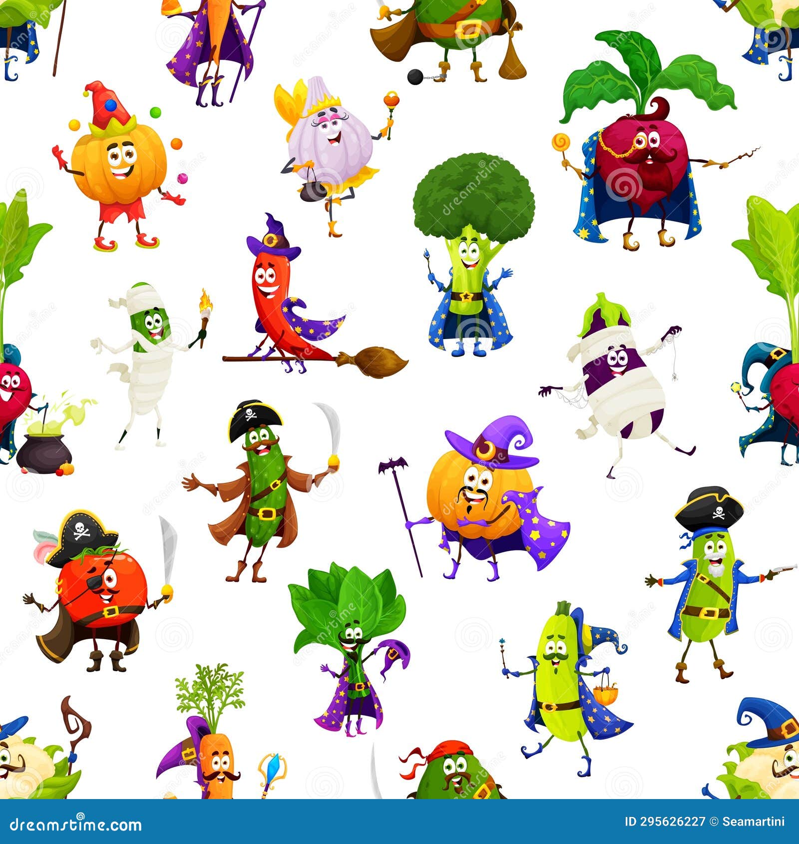 Cartoon Vegetable Characters Seamless Pattern Stock Vector ...