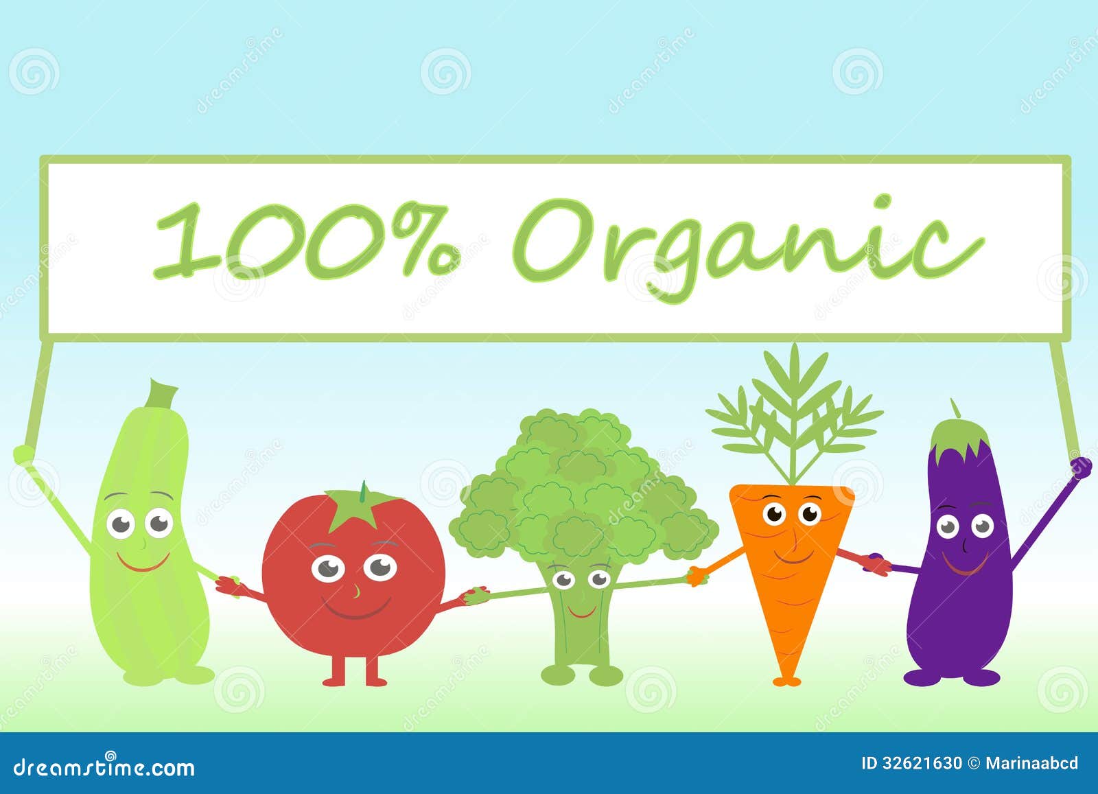 Cartoon Vegetables with Sign Organic Stock Vector - Illustration of ...