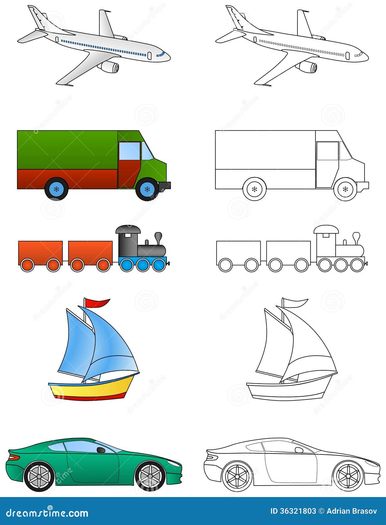 Cartoon Vehicles Coloring (1/2) Royalty-Free Stock Photography ...