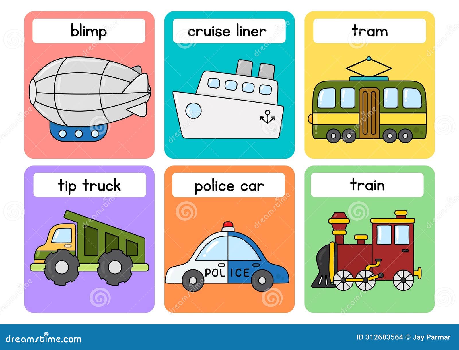 Cartoon Vehicles Flashcards - 4 Stock Illustration - Illustration of ...