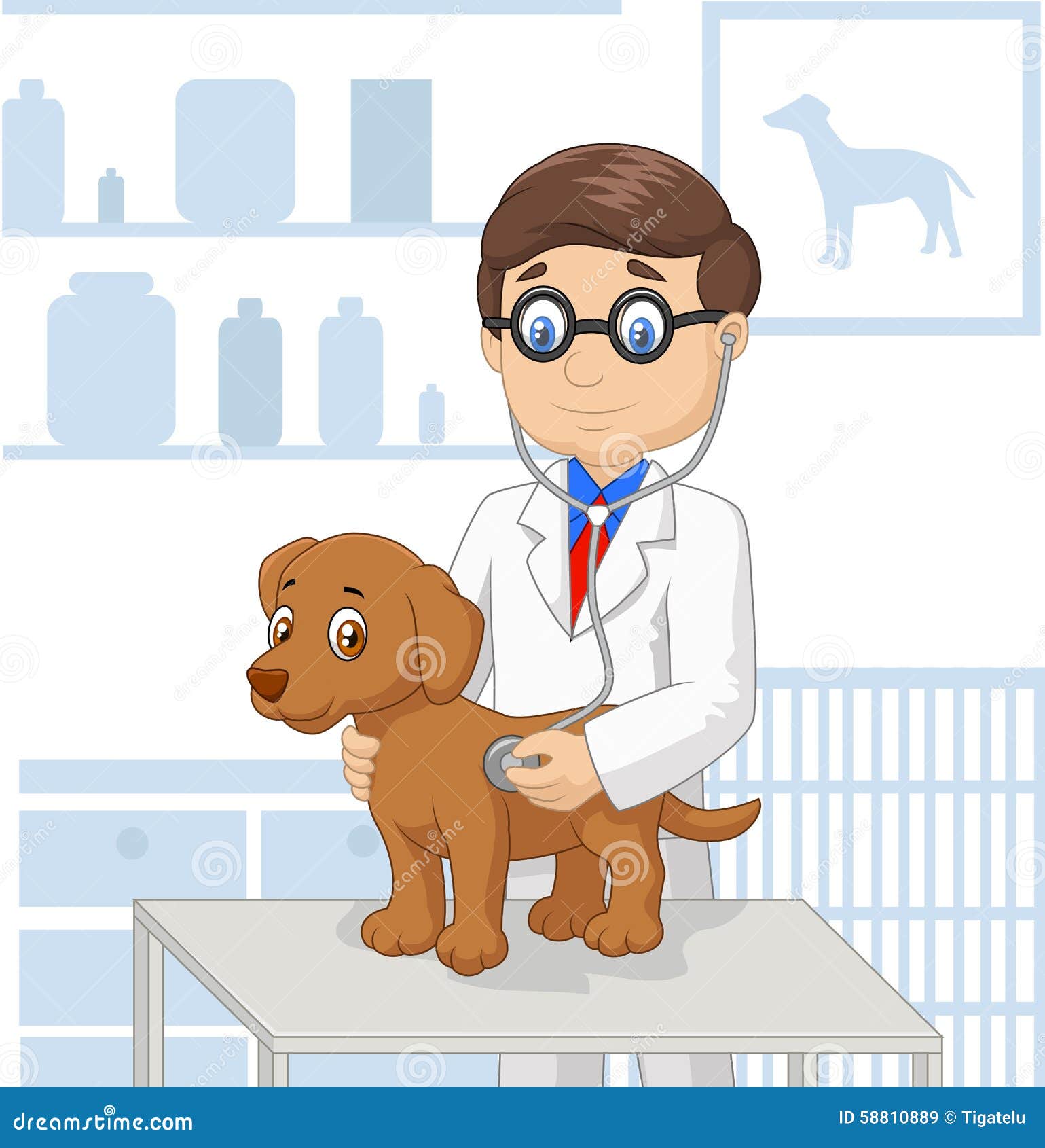 Cartoon Veterinary Examining Dog Stock Vector - Image: 58810889